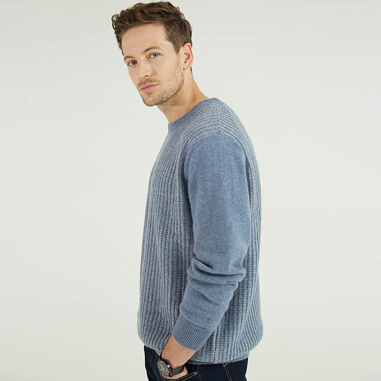 Custom Mens Cashmere Wool Blend Plaied Knitted Crewneck Pullover ...